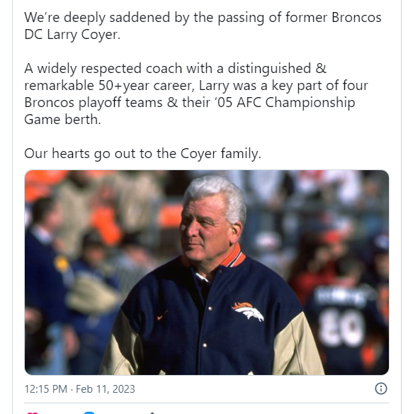 Super Bowl Sacrifice, Larry Coyer, Dead from Broncos at age 79 for ...