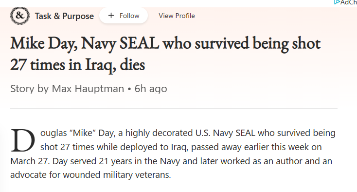 Mike Day, Navy SEAL who survived being shot 27 times in Iraq, dies ...