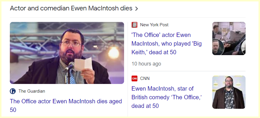 The Office actor, Ewen Macintosh, dead at age 50. Sacrificed in a Jesus ...