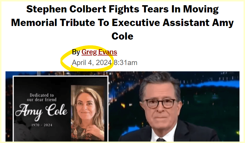 Stephen Colbert mourns ‘Late Show’ staffer Amy Cole’s death ...